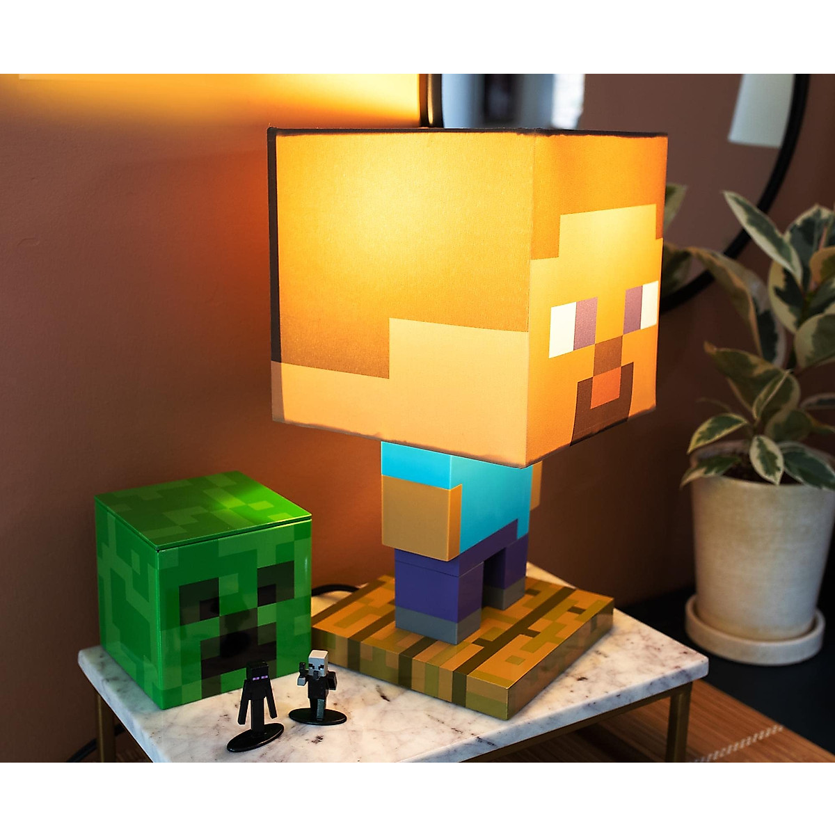Minecraft Steve Figural 13-Inch LED Desk Lamp | Mood Light For Nightstand Table, Shelf