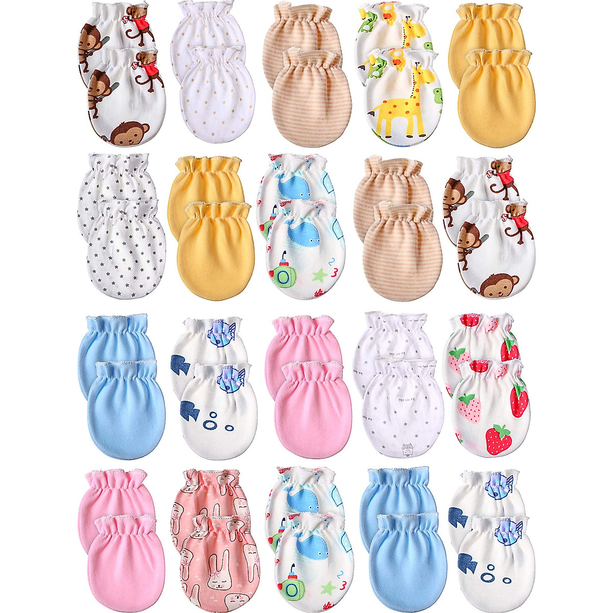 20 Pairs Newborn Baby No Scratch Mittens Unisex Baby Cotton Gloves Infant Toddler Mitts Set for 0-6 Months Baby Boys and Girls