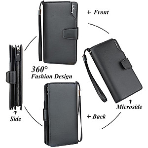 Wallets for Women Men's Clutch Wallet Large Capacity Leather Purse Business Credit Card Holder (1-Black)