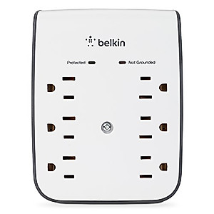 Belkin 6-Outlet Wall Surge Protector w/ 2 USB Ports - Wall Mountable w/ Premium Protection Against Surges - Safe Charge for Mobile Devices, Tablets, Small Appliances, & More - 900 Joules of Protection