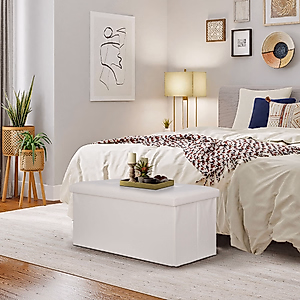 SUPER DEAL 30 Inches Folding Storage Ottoman Bench, Storage Chest, Padded Seat Bench Footrest for Living Room Entryway Small Spaces, Faux Leather,15 x 30 x 15 Inches