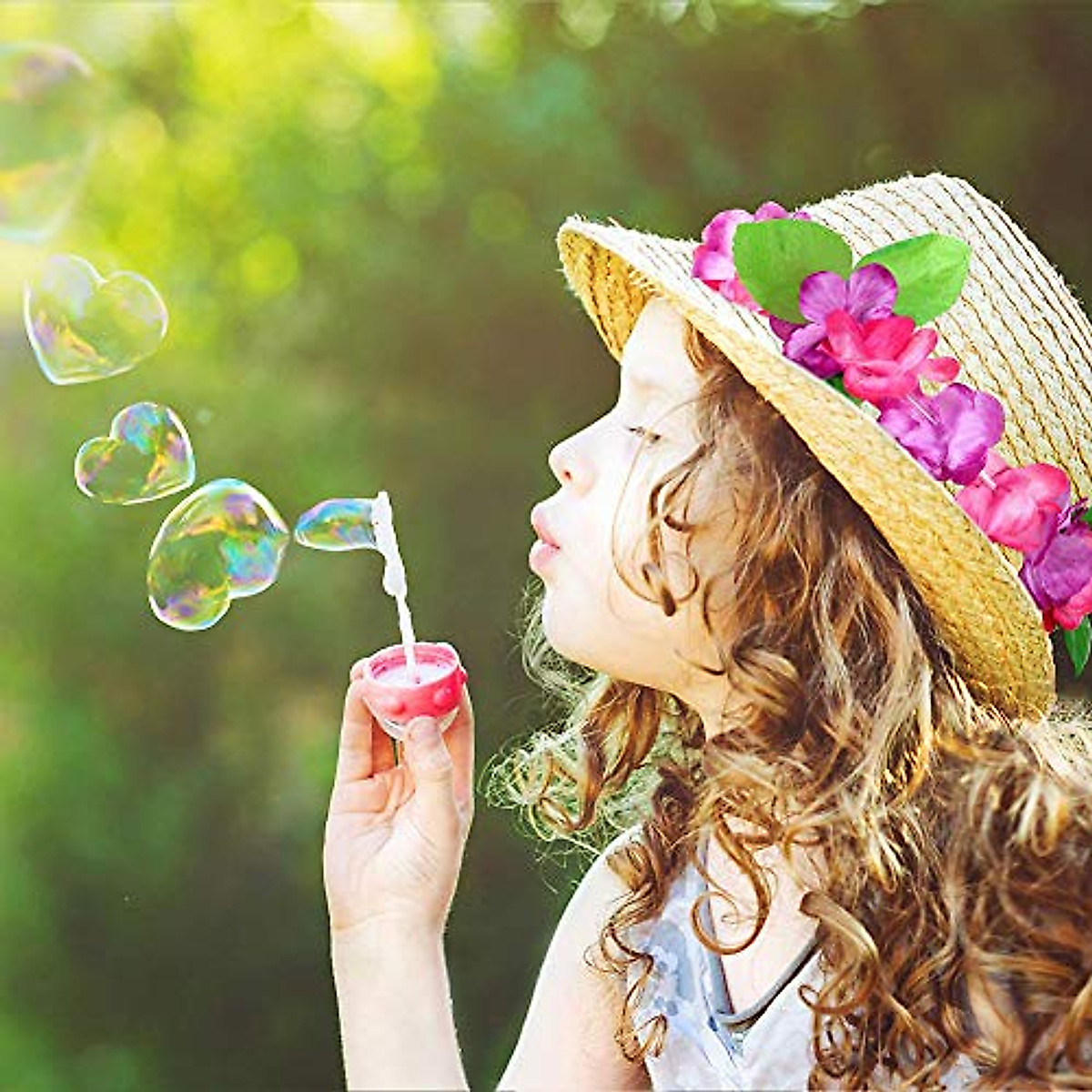 24Pcs Tropical Luau Hawaiian Leis Elastic Ruffled Flowers Headband Necklaces Wristbands for Girls Women Luau Beach Summer Party Supplies Wedding Decorations