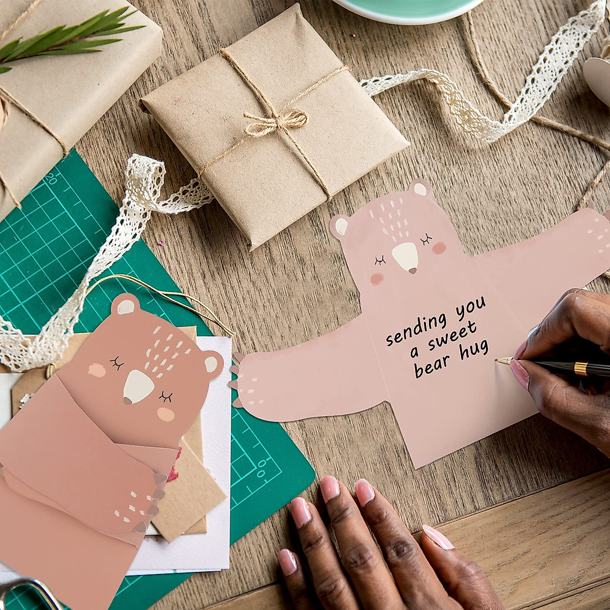 Lincia 36 Sets Bear Thank You Cards Funny Greeting Cards Bear Hug Birthday Cards Animal Note Cards Bulk Bear Stationary Holiday Cards with Envelopes Stickers for shower Party Supplies(Classic Style)