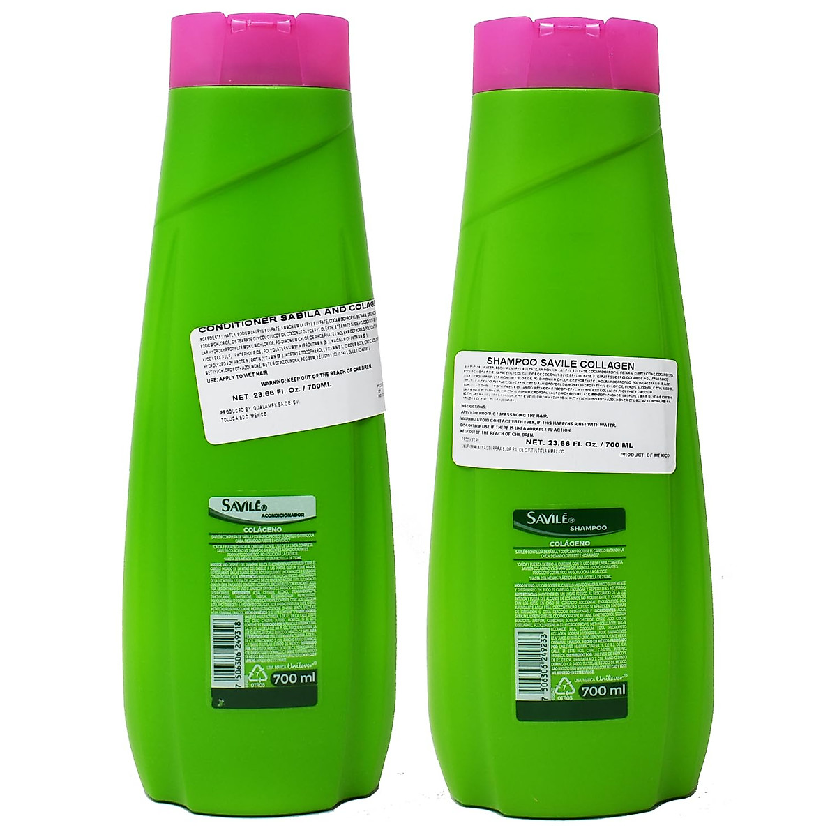 Savile pulpa de sabila Colageno Control Caida Anti Hair Loss Shampoo and Conditioner 750ml