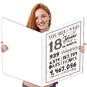 Sweet 18 Gifts for Girls,Jumbo Sweet 18 Birthday Card w/ Envelope,Oversized 22x14 Inch Extra Large Birthday Card,18th Birthday Decorations For Girls,Sweet 18 Party Decorations or Gifts,Sweet 18 Decor