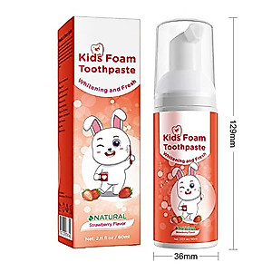 Kids Foam Toothpaste with Low Fluoride - Anti-Cavity, Whitening and Fresh, Gentle Teeth Whitening Foam Toothpaste Kids for U-Shape Toothbrush, Ages 3 Plus - 60ml (Strawberry)