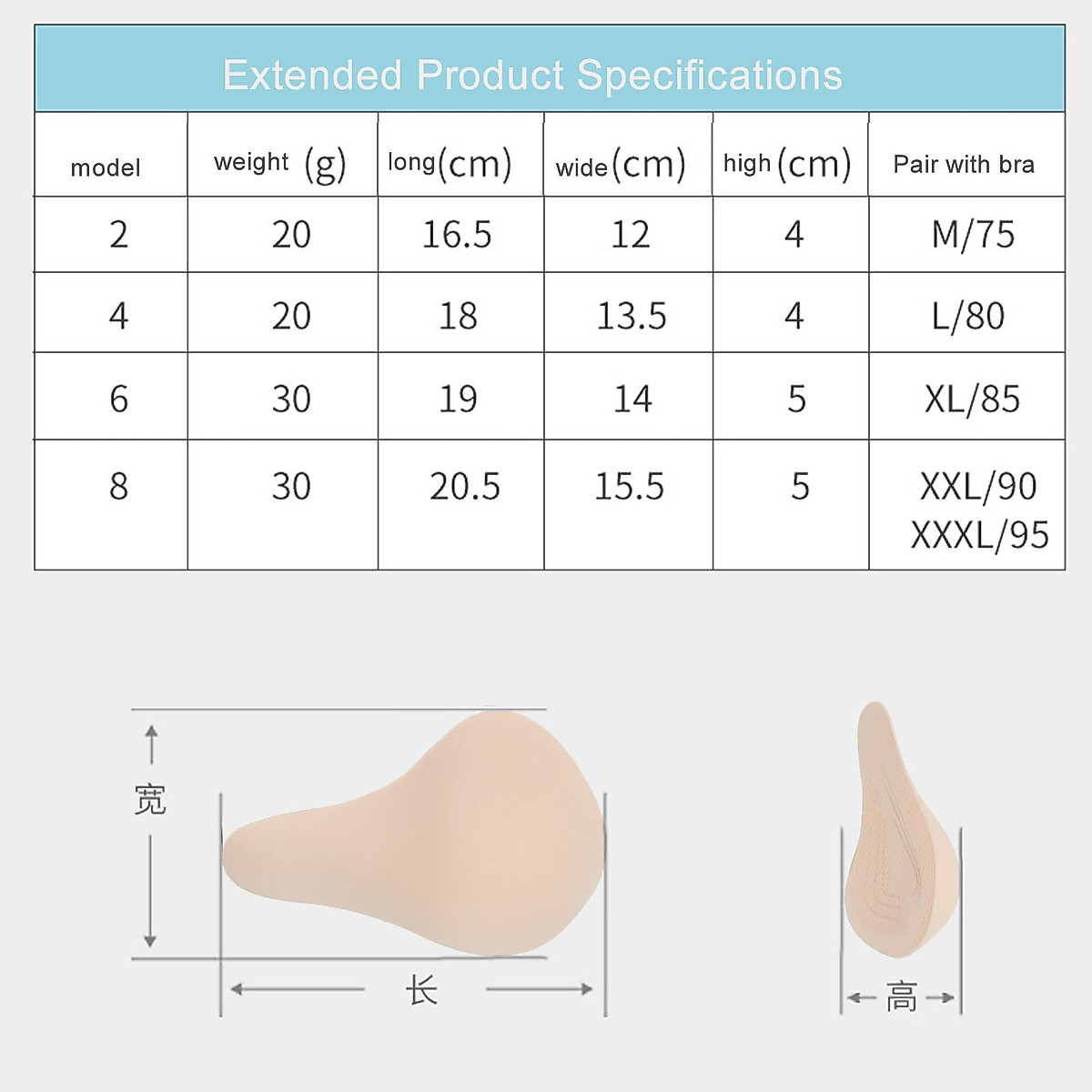 Mastectomy Prosthesis, Polyurethane Mastectomy Bras Inserts, Extended Type Skinfriendly Breast Prosthesis for Mastectomy (Left/XBJ000090 L)