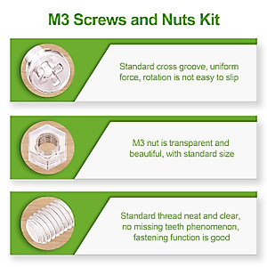 Pzsmocn 180 Pieces M3*4/6/8mm PC Transparent Plastic Cross-recessed Round Head Screws and Hexagonal Nuts Kit, Corrosion-Resistant, for DIY, Model and Electronic Product Fixation.