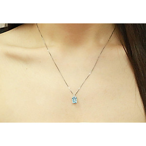 Gin & Grace 14K White Gold Genuine Emerald Cut 1.35 Ct Aquamarine & Natural Diamond (I1,I2) Big Cocktail Pendant for Women