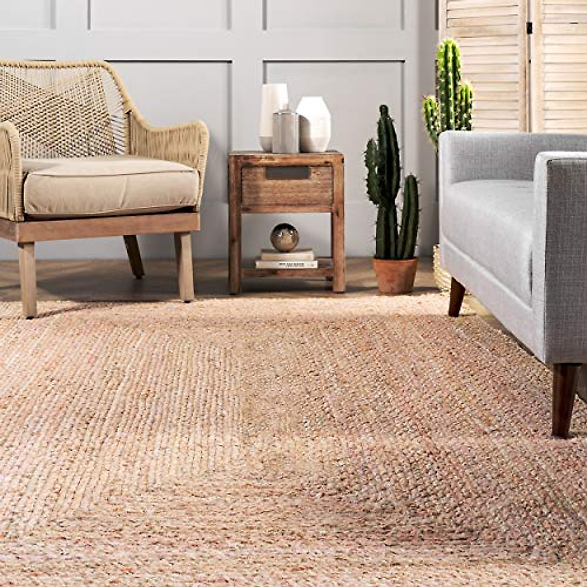 nuLOOM Hand Braided Otelia Denim And Jute Area Rug, 4x6, Beige