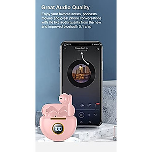 eDealz in-Ear Wireless Bluetooth 5.1 Headphones, Earbuds IPX7 Waterproof with Microphone Rechargeable USB C Case with Round LCD Display for Smartphones Android iOS (Pink)