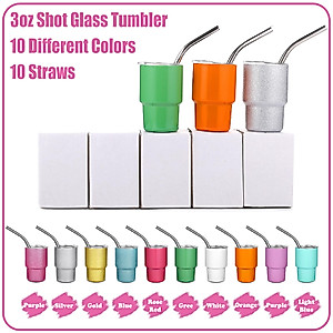 Needbrock 10 Pcs Mini Tumbler Shot Glass with Straw, 3oz Sublimation Shot Glass Tumblers Set Stainless Steel Double Wall Vacuum Insulated Shot Glasses Cups for Cocktail Coffee Whiskey Beer