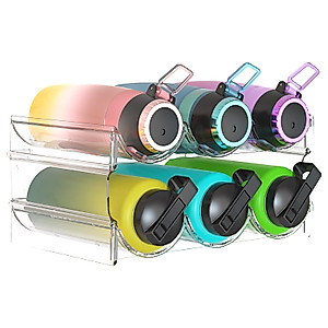 Plastic Water Bottle Organizer and Wine Rack Storage Holder,2 Tier 6 Containers Stackable Free-Standing Bottle Storage Rack for Kitchen Countertops, Table Top, Pantry, Bars, Cabinets, Fridge - Clear