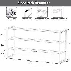 Coopzero Shoe Rack,3 Tier Shoe Rack for Closet,Shoe Shelf Storage Organizer,Free Standing Shoe Racks,Metal Shoe Rack for Entryway(White)