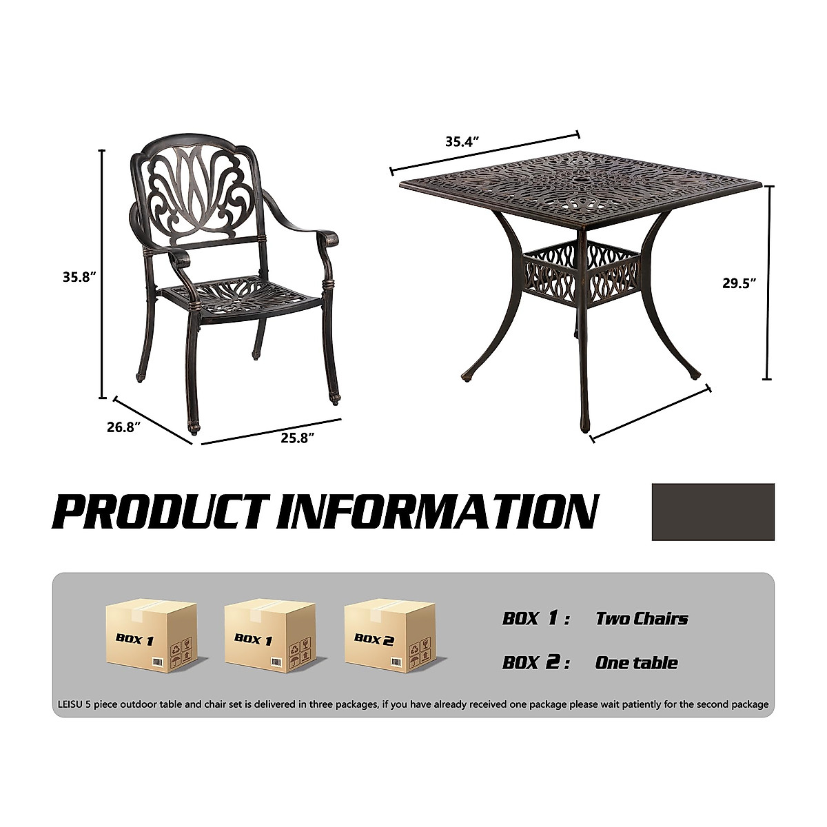 TITIMO 5-Piece Outdoor Patio Dining Set,All-Weather Cast Aluminum Furniture Conversation Set Includes 4 Chairs and 1 Square Table with Umbrella Hole for Patio Garden Deck, Blooming Flower Design