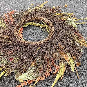 Abbie Home 24" Sunflower Wreath for Fall - Red Orange Floral Wreaths with Green Leaves Pinecones for Front Door Window Garland Holiday Festival Fall Home Wall Decoration Everyday Housewarming Gift