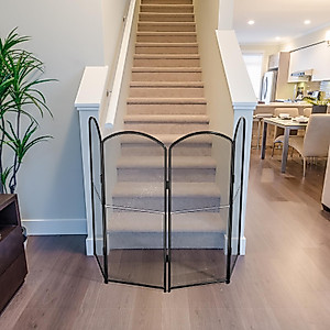 OYEAL Fireplace Screen Stand Black 4 Panel Fireplace Cover Metal Fire Spark Guard Cover Foldable Decorative Fireplace Screen for Home Indoor Fireplace, Black (47.8" W x 31" H)