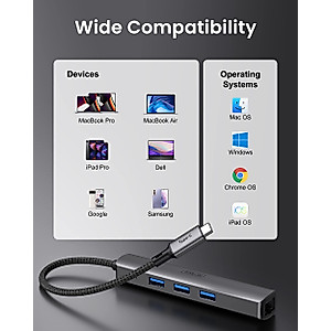 USB C to Ethernet Adapter, SAILLIN USB C Hub with RJ45 Gigabit and 3 USB 3.0 Ports, Thunderbolt 3 Multiport Adapter Hub 4 in 1 for MacBook Pro/Air, iPad Pro, iMac, Dell XPS, Surface Pro, Chromebook