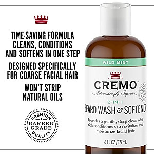 Cremo Wild Mint Beard and Face Wash, Specifically Designed to Clean Coarse Facial Hair, 6 Fluid Oz (Pack of 1)