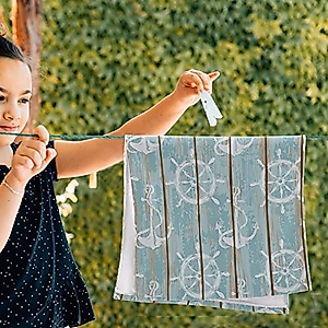 Wamika Nautical Theme Anchor Hand Bath Towel Hanging Towels Set Vintage Wood Board Print Turquoise Kitchen Dish Towel Highly Absorbent 2pcs