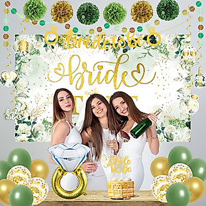 DARUNAXY Sage Green Bachelorette Party Decorations, Bride to Be Banner, Bride Veil Tiara & Crown Bridal Shower Balloons Cake Topper Paper Pom Poms Party Supply for Hen Bachelorette Party(34PC)