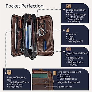 Luxorro Full Grain Leather Briefcase for Men, Top Choice Gifts for Men, Handcrafted Leather Laptop Bag with Multiple Compartments and Brass Hardware, Fits 15.6 Inch Laptop