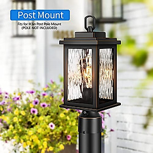 VIANIS Dusk to Dawn Outdoor Post Light with Pier Mount Base, Waterproof Lamp Post Light Fixture, Black Aluminum 3-inch Exterior Post Lamp with Tempered Glass for Driveway, Backyard, Patio, Garden