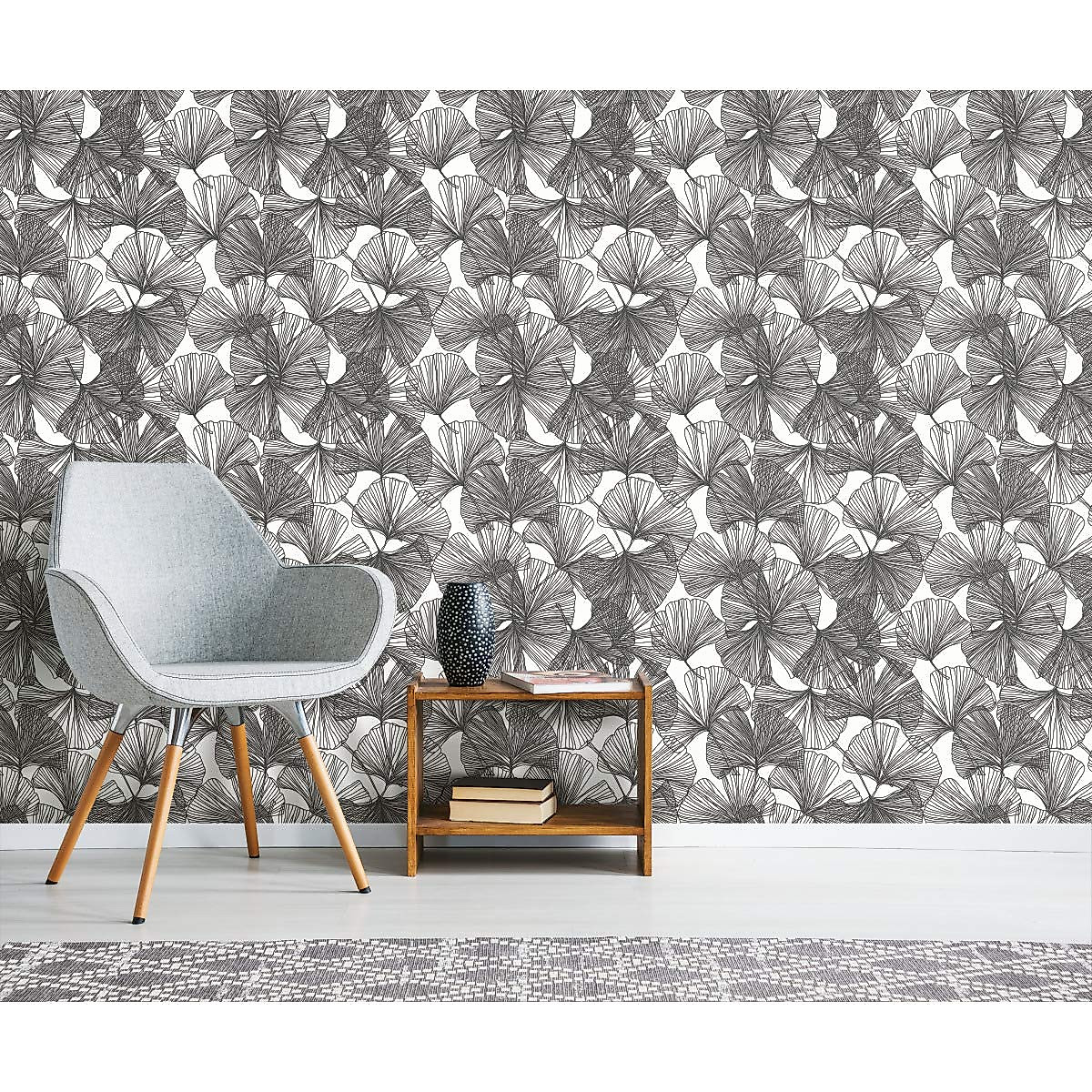 RoomMates RMK11601WP Black Gingko Leaves Peel and Stick Wallpaper