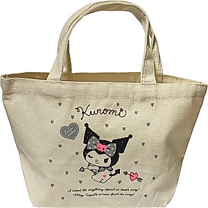 EITAI T029 Sanrio Kuromi Cute Mini Tote Bag, Shopping Bag, Kitchen Reusable Grocery Bag, 12.9 in(W) × 7.4 in(L) × 5.1 in(D), White One Size