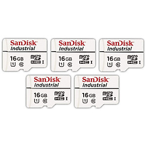 SanDisk Industrial 16GB Micro SD Memory Card Class 10 UHS-I MicroSDHC (Bulk 5 Pack) in Cases (SDSDQAF3-016G-I) Bundle with (1) Everything But Stromboli Card Reader