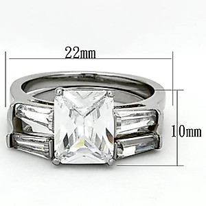 Marimor Jewelry 4.45 Carat Emerald Cut Zirconia Stainless Steel Engagement Wedding Ring Set Size 8