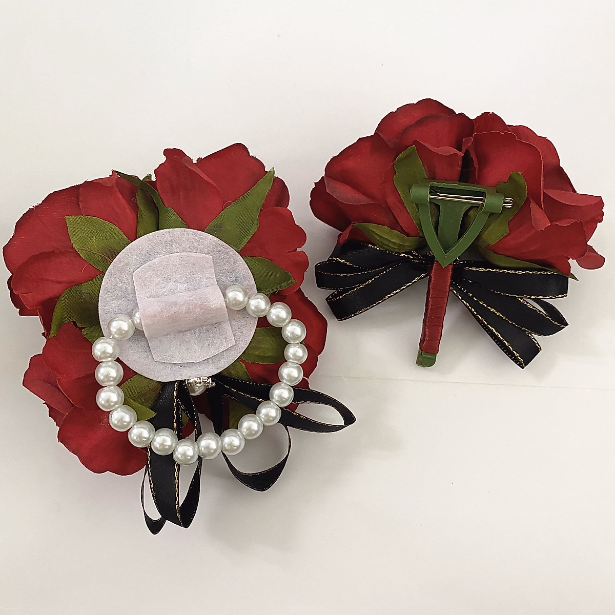 YOKOKE Prom Corsage and Boutonniere Set, Rose Boutonniere and Wrist Corsage Wristlet Set Flowers for Party Ball Dancing Prom Suit Decorations (Red)