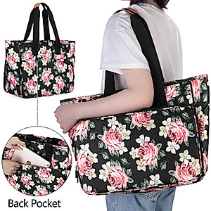 Yarwo Embroidery Project Bag, Embroidery Kits Storage Bag with Multiple Pockets for Embroidery Hoops (Up to 11.2"), Embroidery Floss or Other Embroidery Supplies, Black Peony (Bag Only)