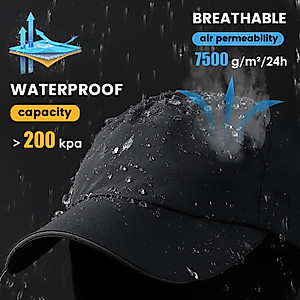 Mens Waterproof Baseball Cap Womens Rain Hat Foldable Outdoor Running Sun Fishing hat Black
