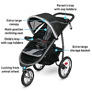 Graco FastAction Fold Jogger Travel System | Includes the FastAction Fold Jogging Stroller and SnugRide 35 Infant Car Seat, Gotham