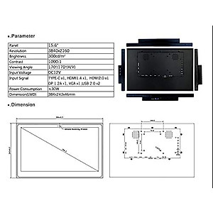 YILETEC YL-156MC4K 15.6" UHD 3840X2160 Metal Frame Capacitive Touchscreen IPS Built in Speakers USB Type-C HDMI 2.0,HDMI 1.4X1 DP1.2AX1,VGAX1,USB 2.0X3