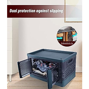 8.5 Gallons Closet Storage Bins with Lid, Transparent Collapsible Storage Boxes with Doors Dorm Stackable Closet Organizer Plastic Cube Storage Container for Home, Office, Bedroom (Green)