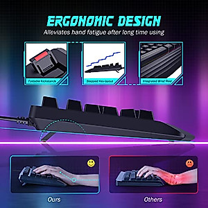 yesbeaut Gaming Keyboard, 7-Color Rainbow LED Backlit, 104 Keys Quiet Light Up Keyboard, Wrist Rest, Whisper Silent, Anti-ghosting Multimedia Keys, Waterproof USB Wired Keyboard for PC Mac Xbox