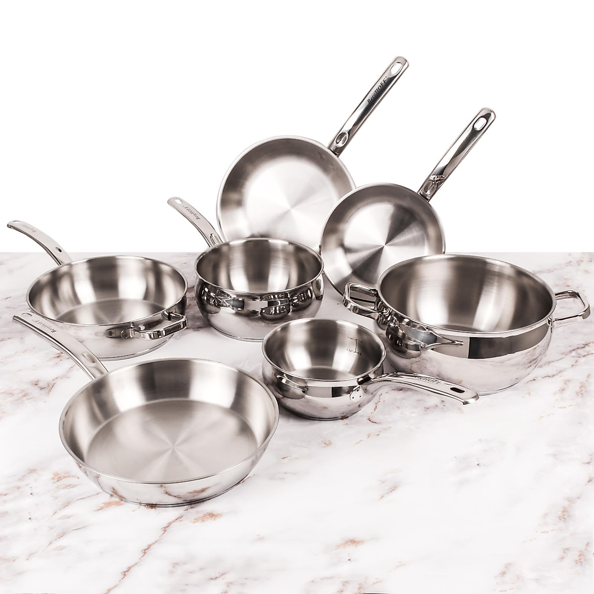 BergHOFF Belly Shape 18/10 Stainless Steel 12Pc Cookware Set, Metal Lids, Fast, Evenly Heat, Induction Cooktop Ready