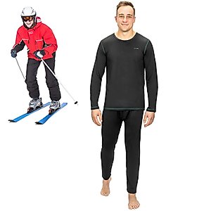 Thermal Underwear for Men (Thermal Long Johns) Sleeve Shirt & Pants Set, Base Layer w/Leggings Bottoms Ski/Extreme Cold (Black, 2Xlarge)