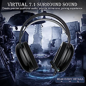 AULA USB Gaming Headset with Mic for PC, RGB Rainbow Backlit Headset, Virtual 7.1 Surround Sound, 50mm Driver, Soft Memory Earmuffs, Wired Laptop Desktop Computer Headset, Black, S505