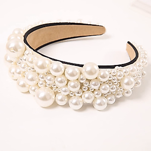 Wiwpar Pearl Headbands Wide Hair Hoop with Pearls Elegant White Pearl Head Band Headwear Bridal Hair Hoop Wedding Hair Accessories for Women Girls (Style 2)