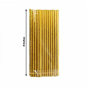 TABLECLOTHSFACTORY 50 Pack | 8" Metallic Gold Foil Food Grade Paper Drinking Straws, Biodegradable Disposable Party Straws