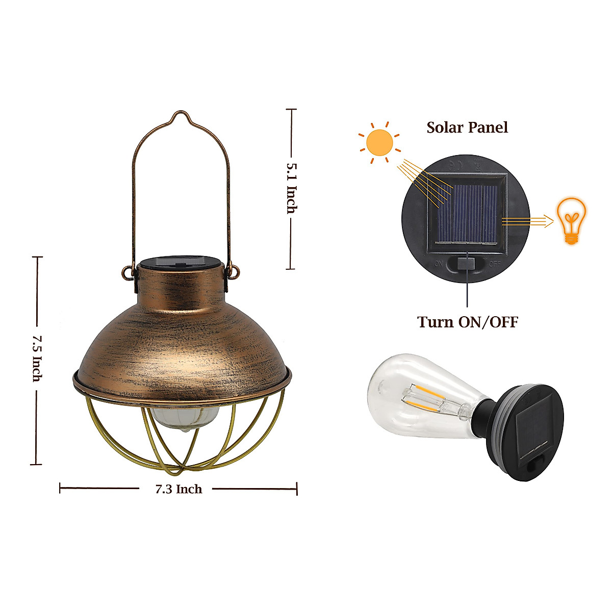 YAKii 2 Pack Solar Lantern Hanging Waterproof Outdoor Metal Solar Lamp with Warm White Light Decorate for Yard Garden Pathway Patio Porch Decor (Gold)