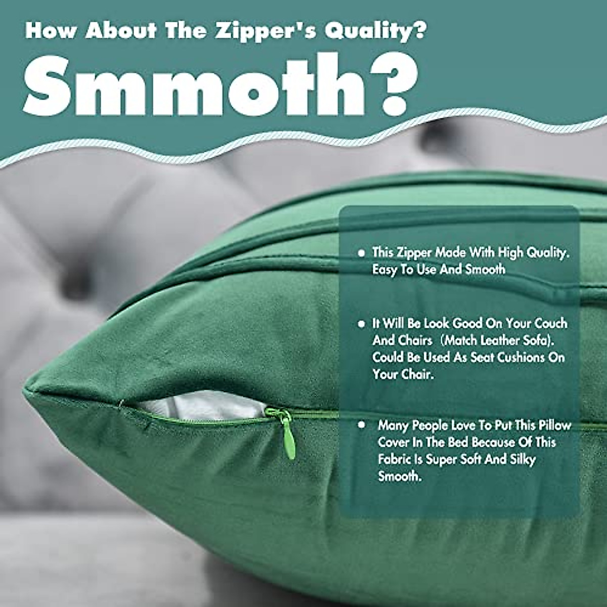 NianEr Decorative Plush Velvet Throw Pillow Covers Sofa Accent Couch Pillows Set of 2 for Bed Living Room Square Pillow Cases 20X20 Deep Green