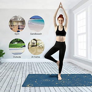 VIKKO Space Galaxy Constellation Moon Star Blue Yoga Mat Ultra Thin Folding Mat for Exercise Fitness Pilates Stretching Meditation
