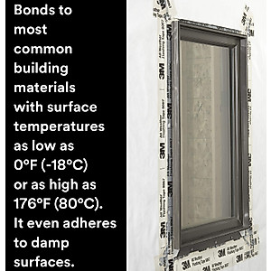 3M All Weather Flashing Tape 8067, 3 in x 75 ft, 1 Roll, Adhesive Backed Split Liner, Prevents Moisture Intrusion, Waterproof Flashing Seals Doors, Windows, Openings in Wood Frame Construction