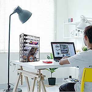 Spacrea Hanging File Holder Organizer - 6 Tier Wall Mount File Organizer, Hanging Wall File for Office, School or Home (Black)