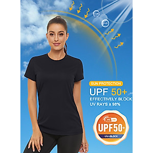 MAGCOMSEN Womens Athletic Tops for Running Moisture Wicking Shirts Black Tshirts Short Sleeves Rash Guard Outdoor Sports Quick Dry Hiking Shirts,S