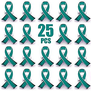 25pcs Teal Ribbon Awareness Lapel Pins Cervical Ovarian Cancer Awareness Products